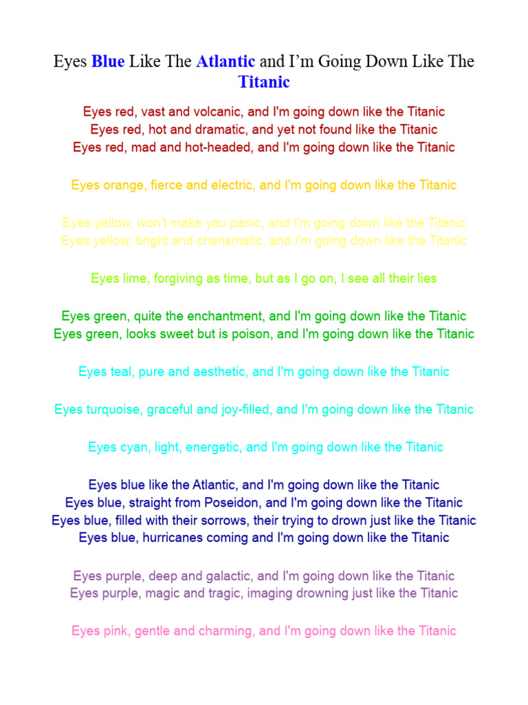 Eyes Blue Like the Atlantic and I’m Going Down Like the Titanic | PDF