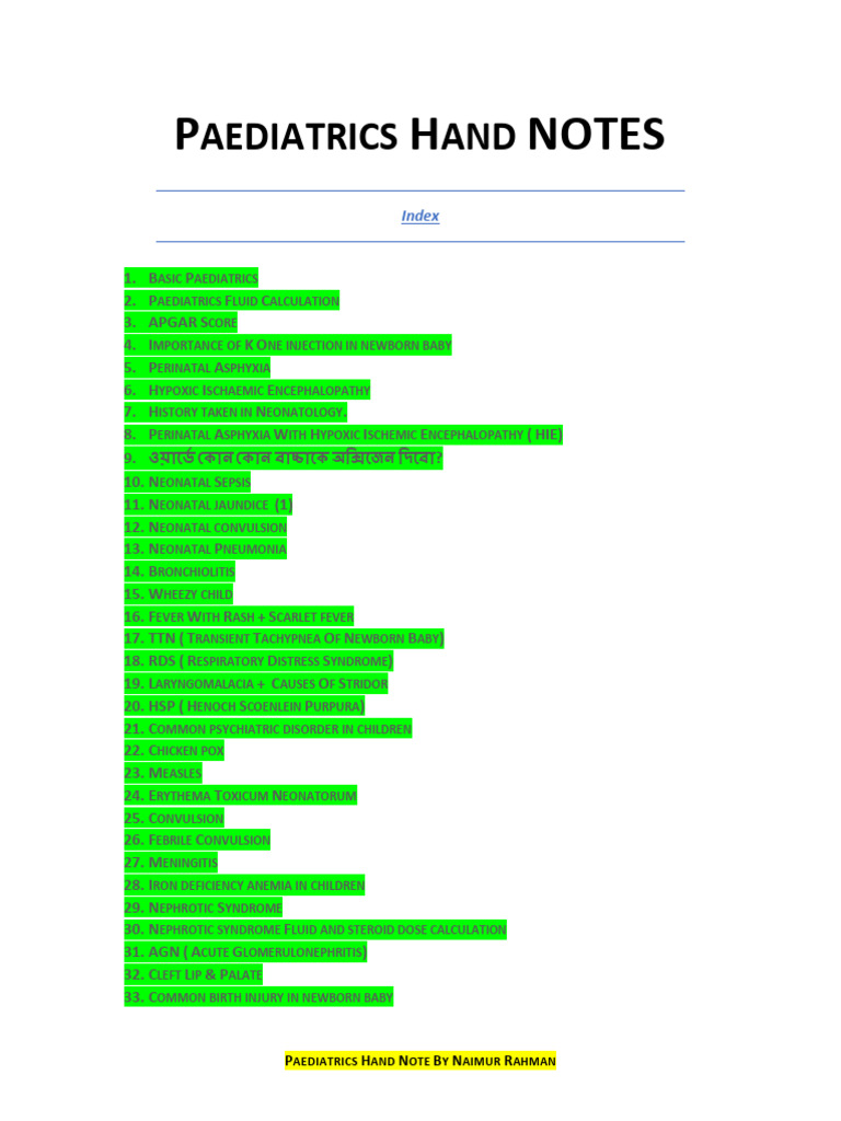 padiatric hand note | PDF