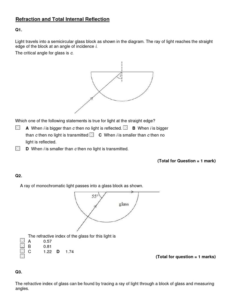 4 Refractive Index and Critical Angle | PDF | Refraction | Refractive Index