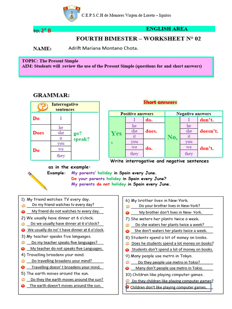 Present Simple Practice For Students Pdf Grammar Syntax