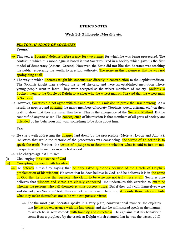 Ethics Notes | PDF | Socrates