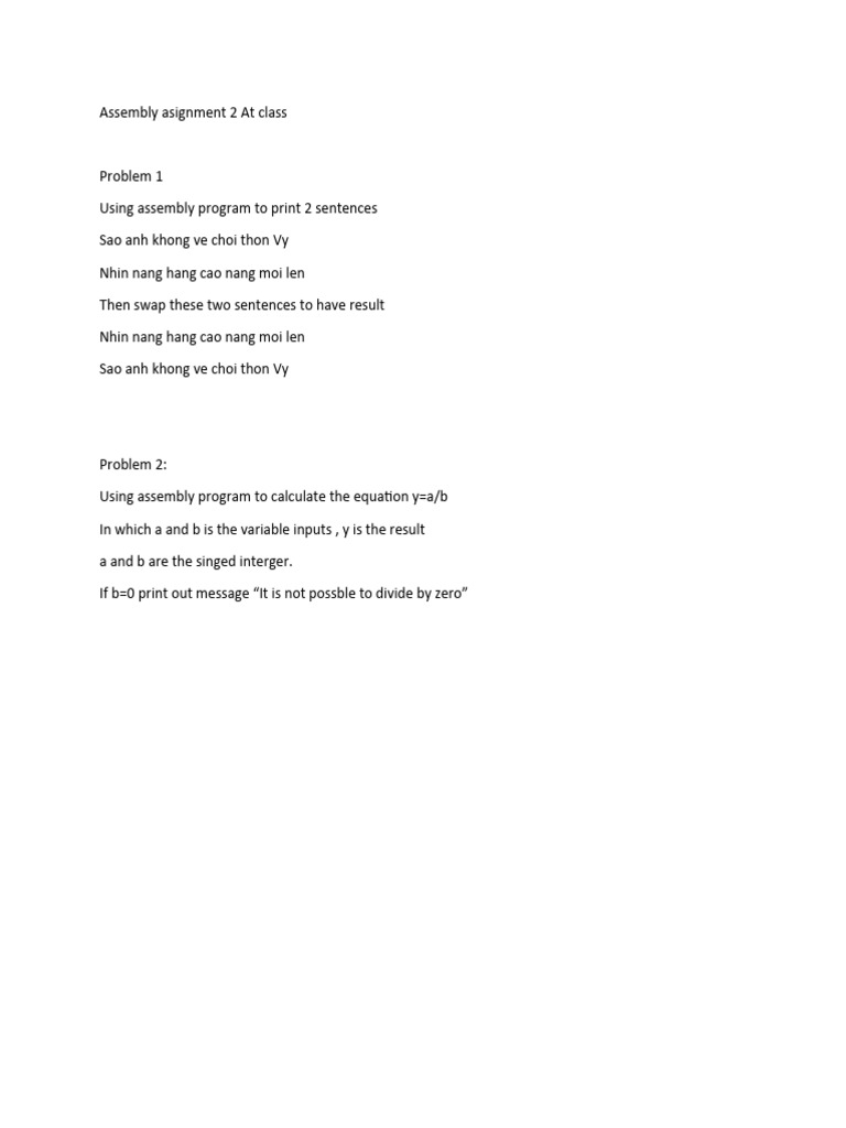 Assembly Asignment 2 At Class Pdf Teaching Methods And Materials 4223
