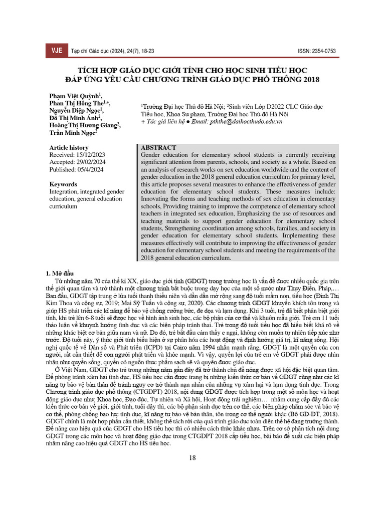 TCH HP Gio DC Gii TNH Cho HC Sinh Tiu HC P NG Yu Cu CHNG TRNH Gio DC PH THNG 2018 | PDF