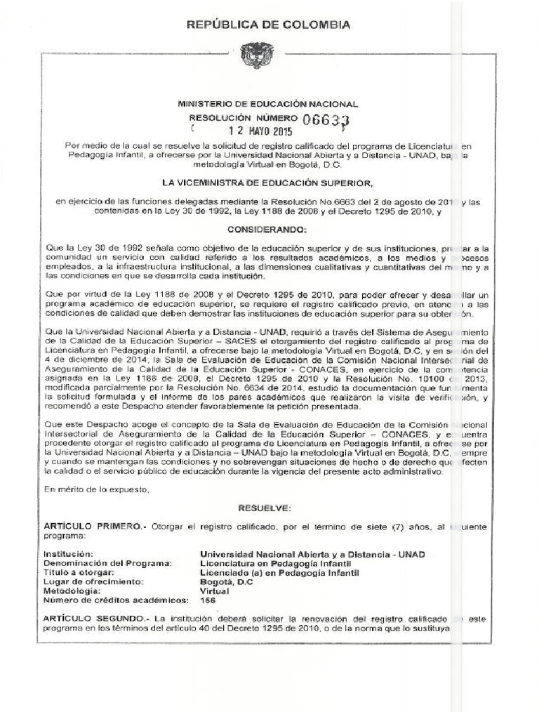 Registro Calificado Infancia Resolucion 06 Pdf