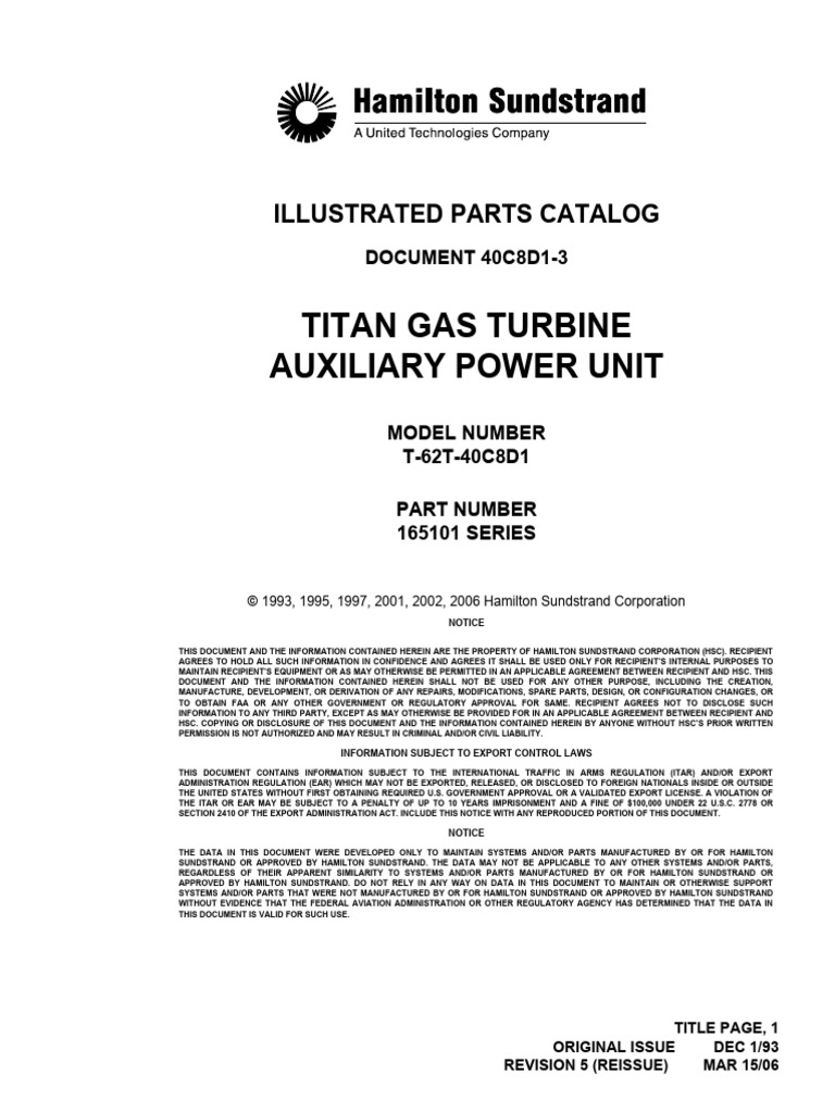 Titan Gas Turbine Auxiliary Power Unit: Illustrated Parts Catalog | PDF