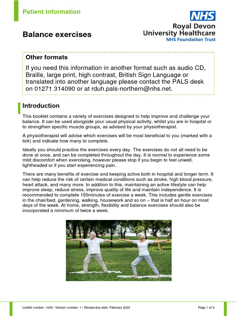 Balance Exercises 1000 v1 | PDF | National Health Service | Physical ...