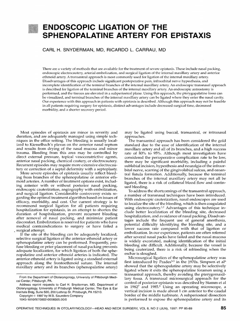 Endoscopic Ligation of The Sphenopalatine | PDF | Surgery | Human Head ...