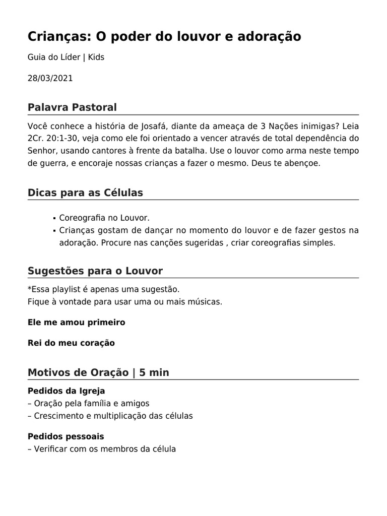 Criancas o Poder Do Louvor e Adoracao | PDF | Oração | Deus
