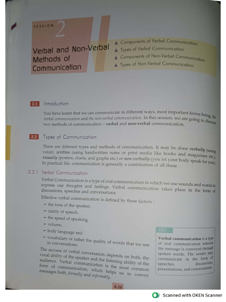 Verbal and Non Verbal Method of Communication | PDF