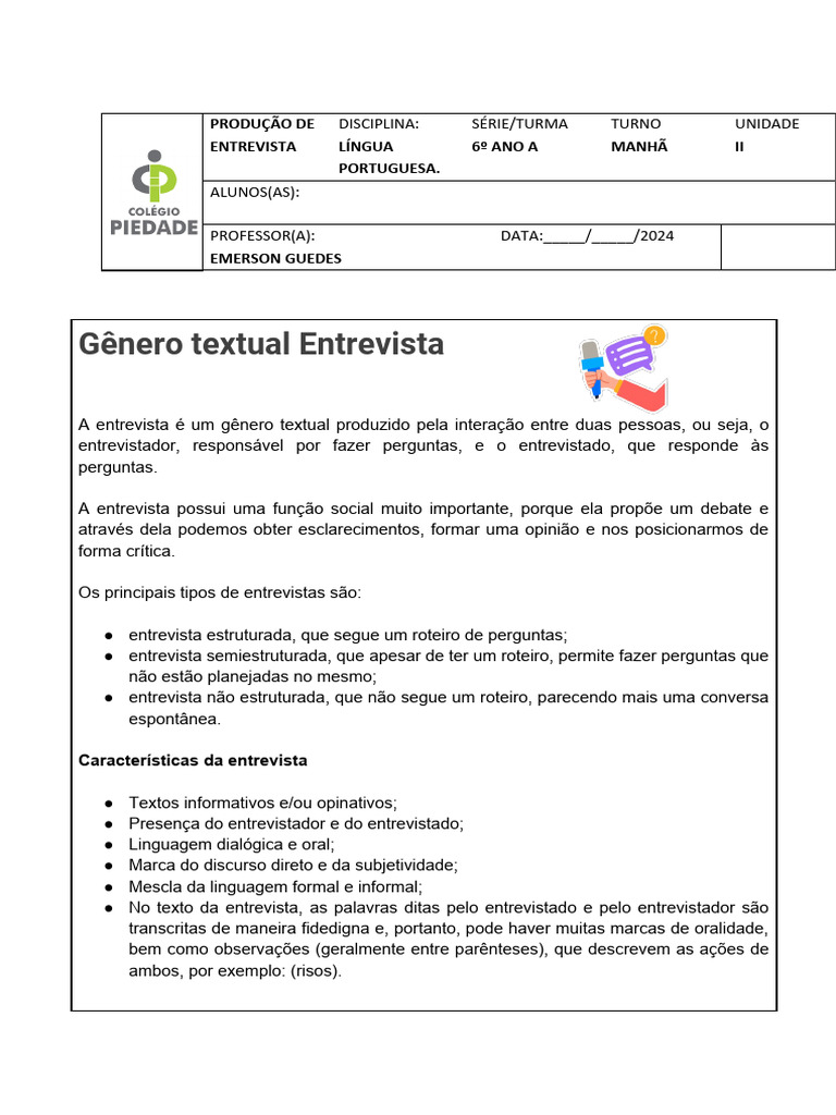 Gênero Textual Entrevista | PDF | Entrevista | Discurso