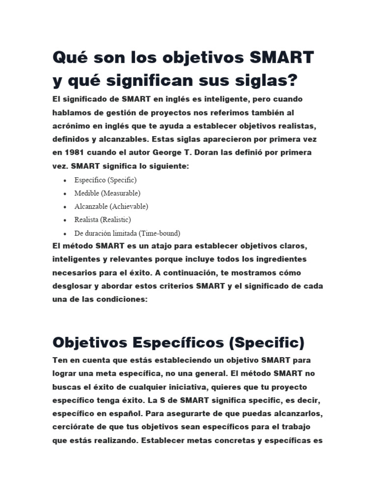 Qué Son Los Objetivos SMART y Qué Significan Sus Siglas | PDF ...