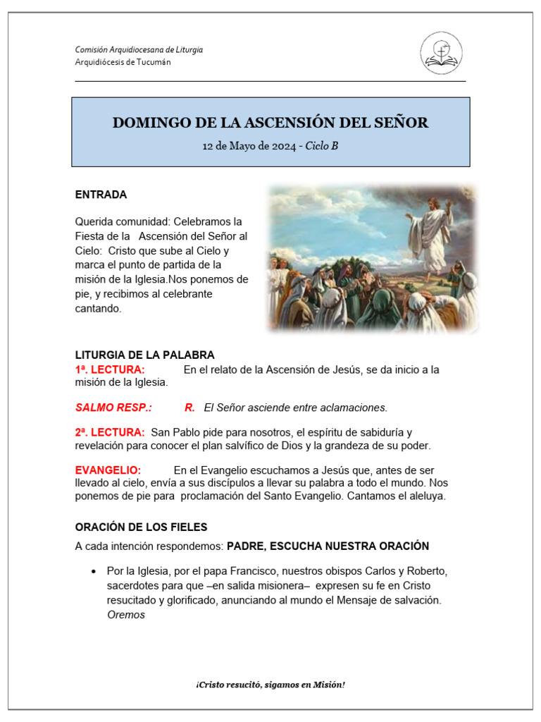 Ascensión Del Señor Misión Y Liturgia Pdf Ascension De Jesus