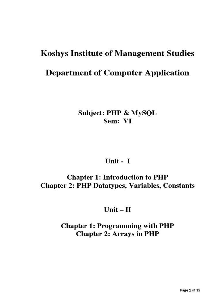 PHP&MySQL - Unit 1&unit 2 | PDF | Http Cookie | Relational Database PHP&MySQL - Unit 1&unit 2 | PDF | Http Cookie | Relational Database