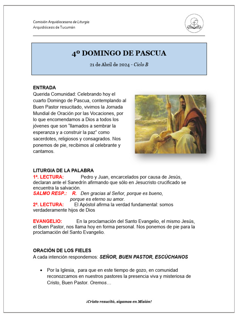 4° Domingo de Pascua 2024 | PDF | eucaristía | Jesús
