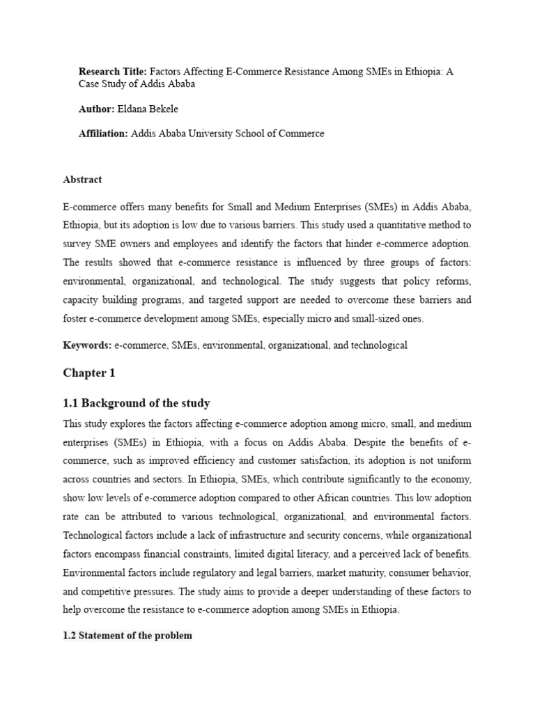 E-Commerce Resistance Factors in Ethiopian SMEs | PDF | Survey ...