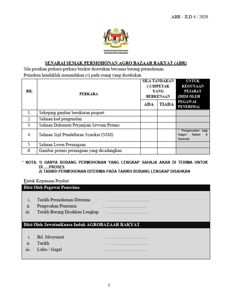 Abr - Borang Permohonan Agrobazaar Rakyat | PDF