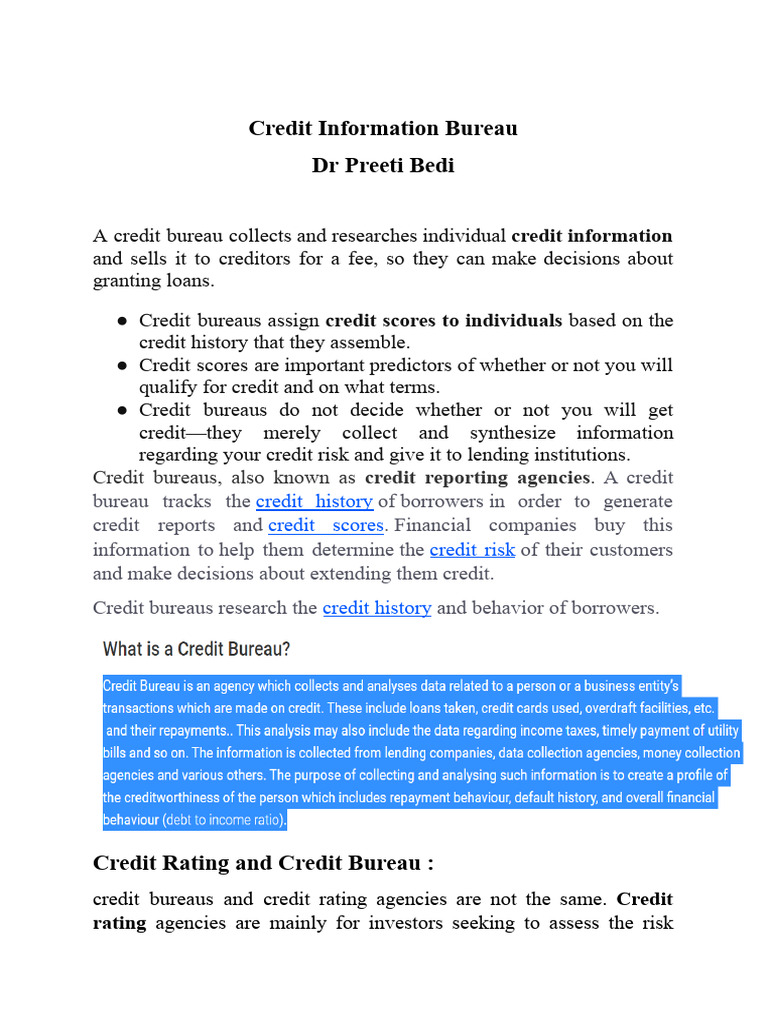 Understanding Credit Bureaus in India | PDF | Finance & Money ...