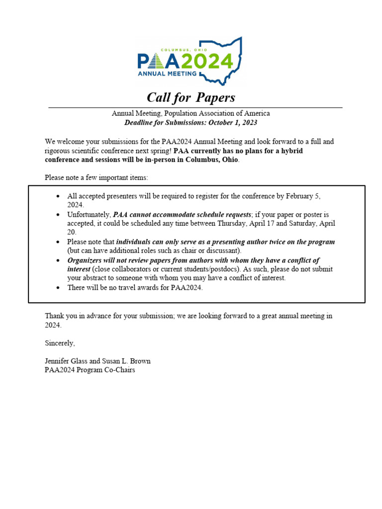 Call For Papers PAA 2024 | Download Free PDF | Demography | Ageing