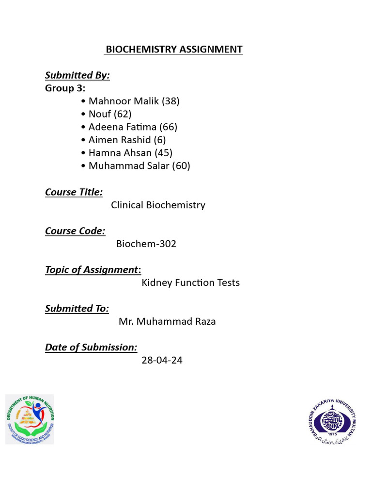 Biochemistry Assignment (Kidney Function Test)-3 | PDF | Creatinine ...