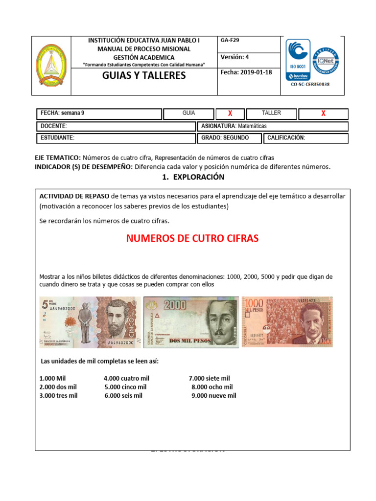 Guias Y Talleres: Numeros de Cutro Cifras | PDF | Maestros | Evaluación