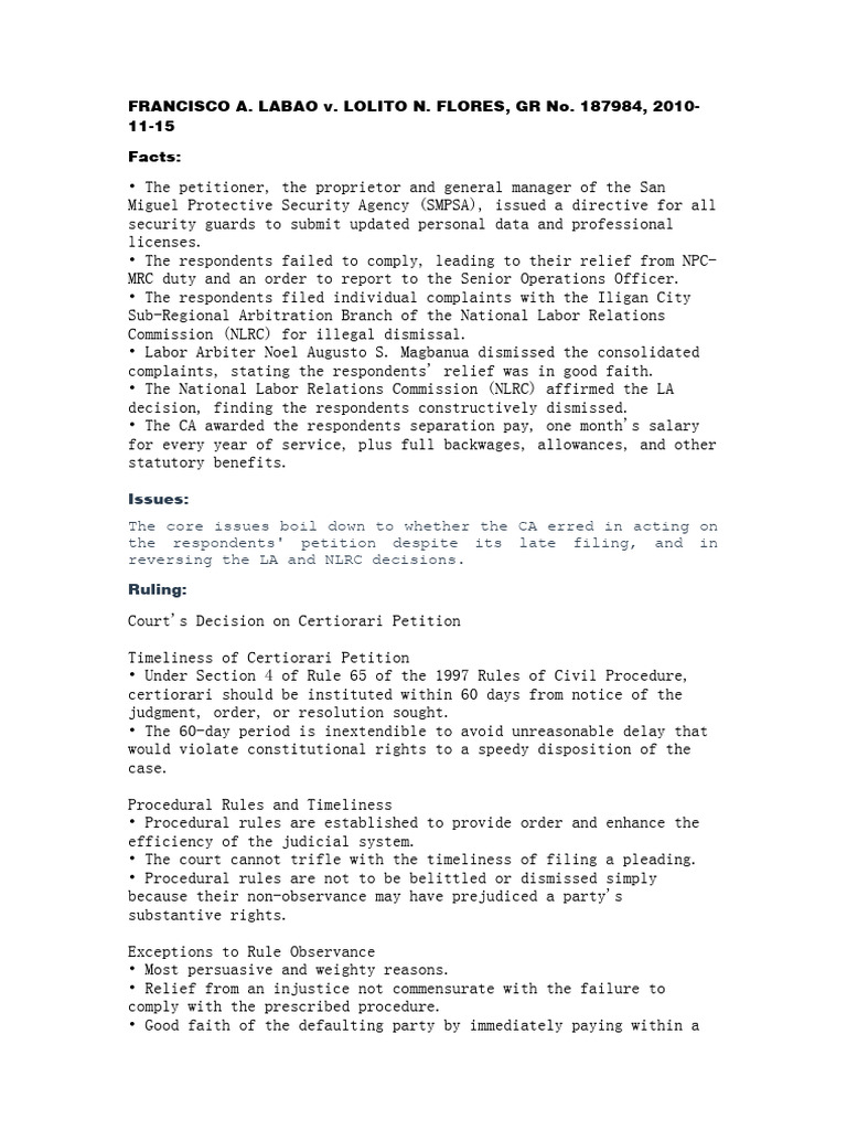 FRANCISCO A. LABAO v. LOLITO N. FLORES | PDF | Certiorari | Complaint