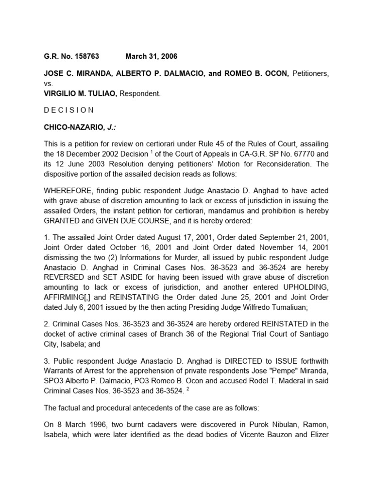 G.R. No. 158763 | PDF | Arrest | Bail