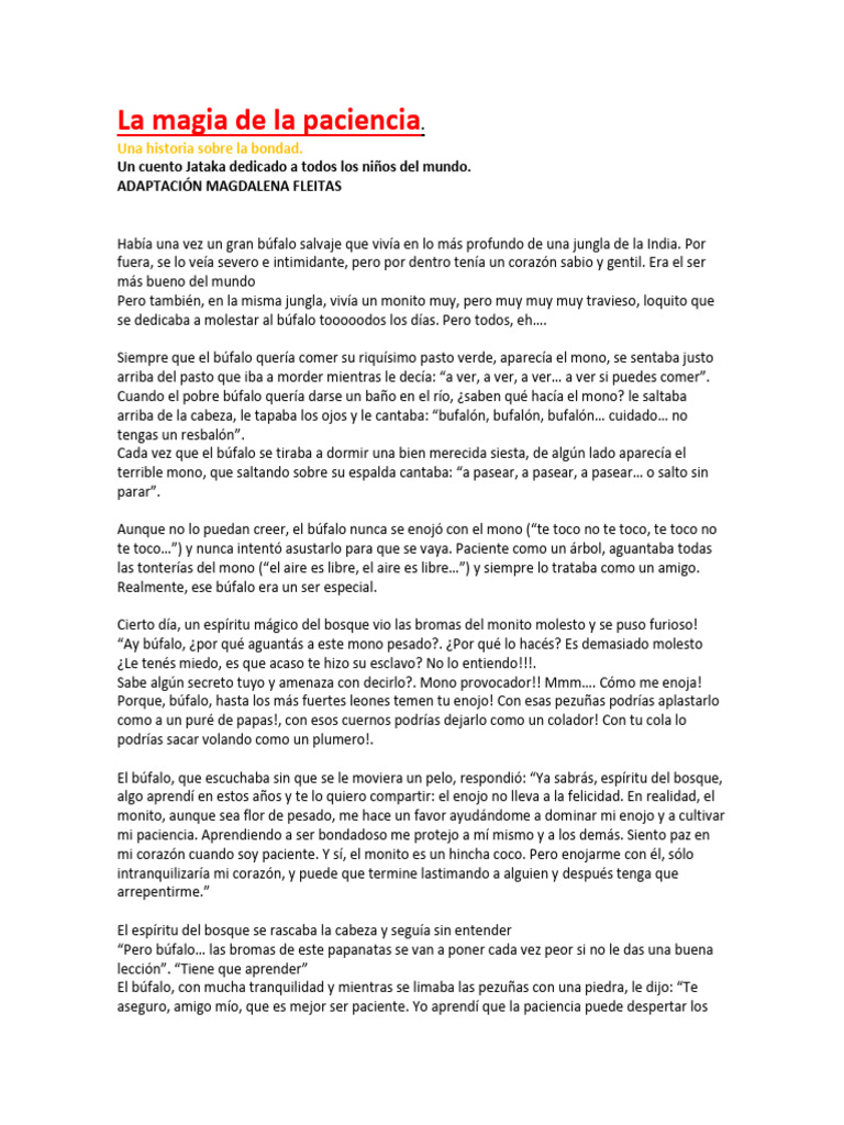 Cuento La Magia de La Paciencia | PDF