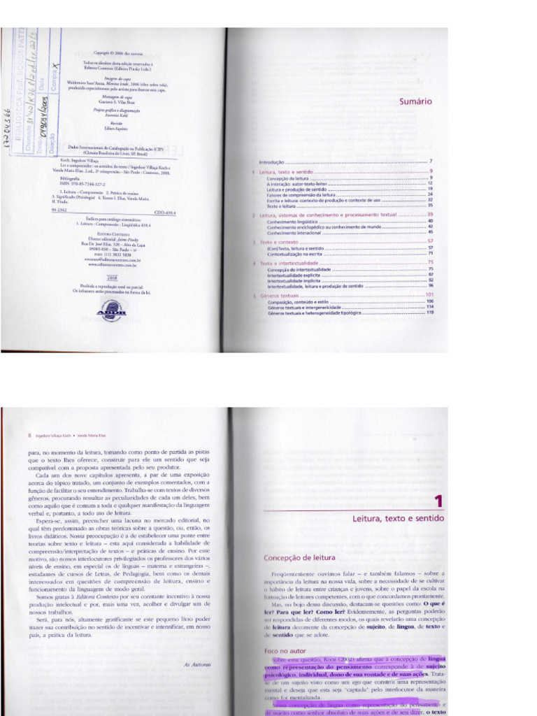 Koch e Elias-Ler e Compreender - Cap. Leitura, Texto e Sentido | PDF