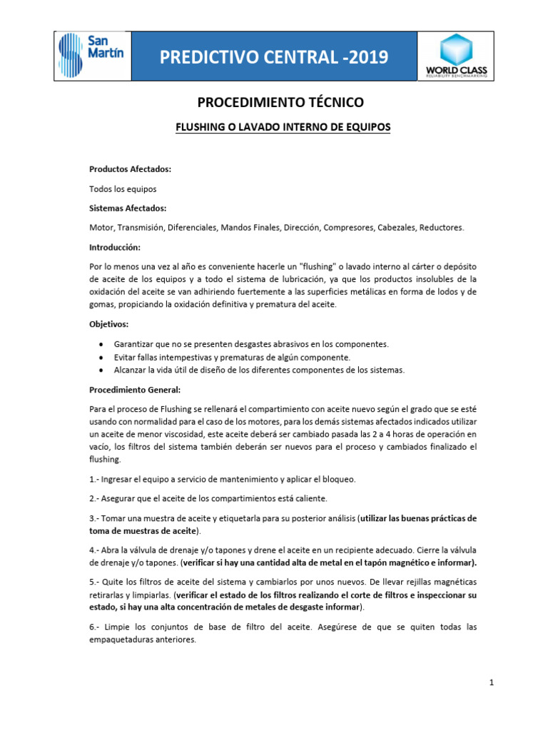 Flushing: Procedimiento Técnico 2019 | PDF | Tecnología