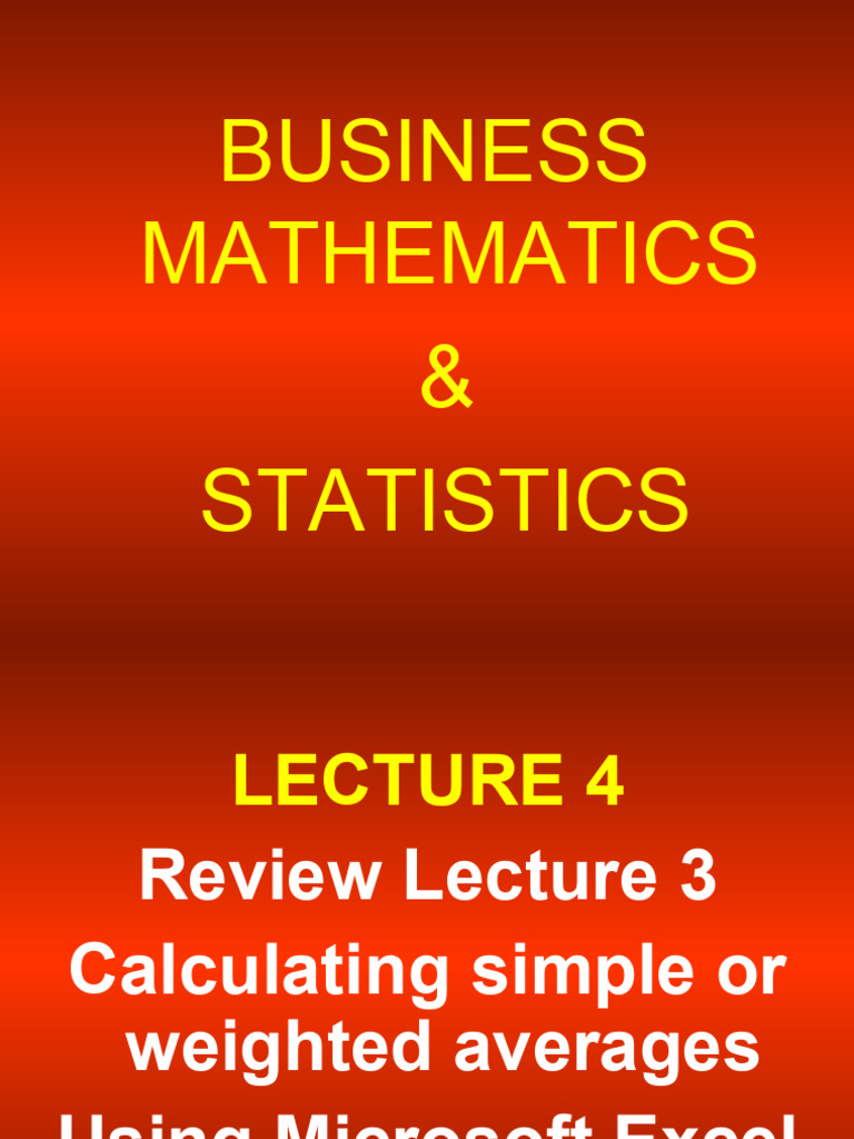 Bizmath Lecture4 | PDF | Average | Microsoft Excel
