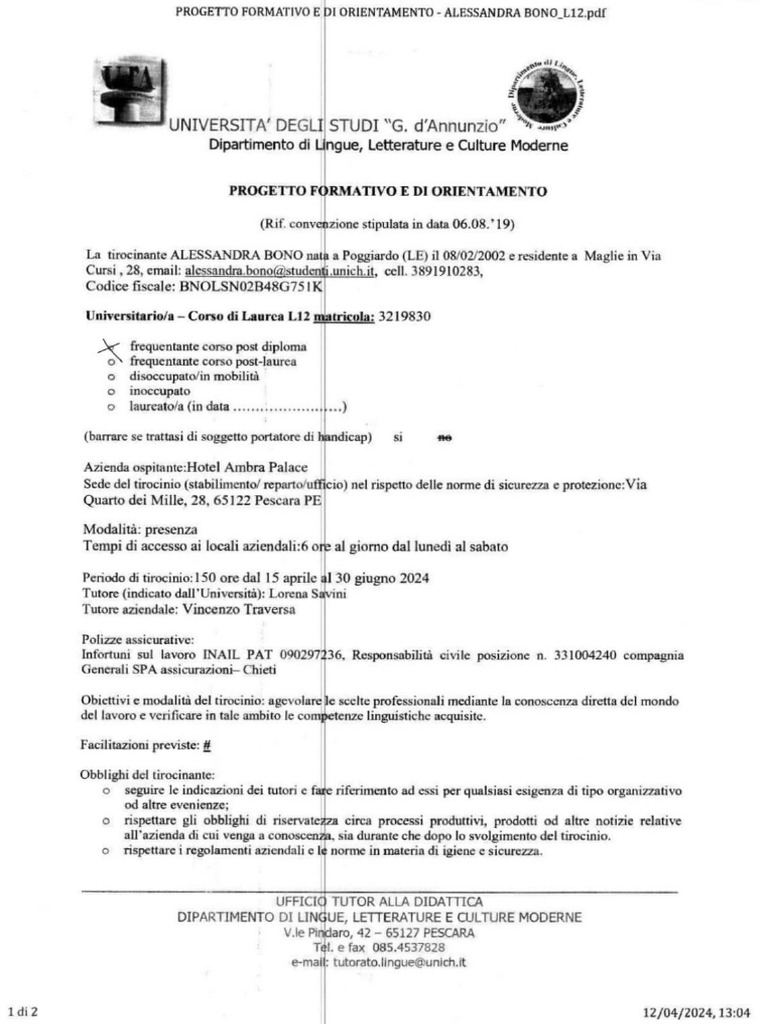Tirocinio Bono Alessandra | PDF