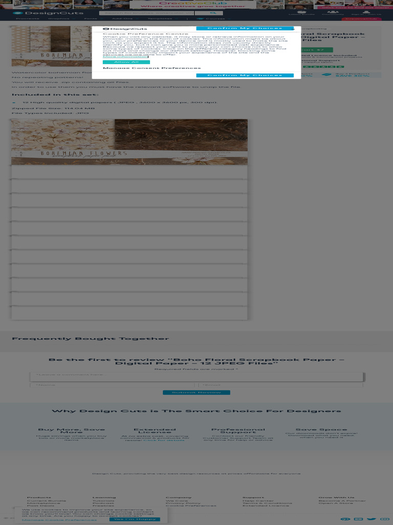 Boho Floral Scrapbook Paper - Digital Paper - 12 JPEG Files - Design ...