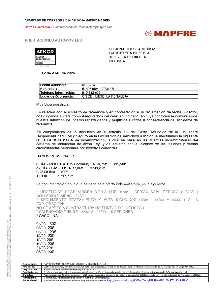 LORENA | Descargar gratis PDF | Daños y perjuicios | Reaseguro