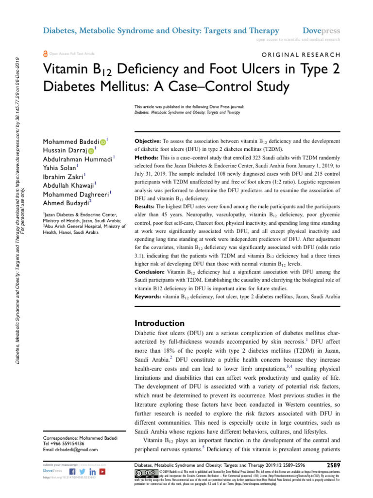 Vitamin B12 Deficiency and Foot Ulcers in Type 2 D | PDF | Diabetes ...