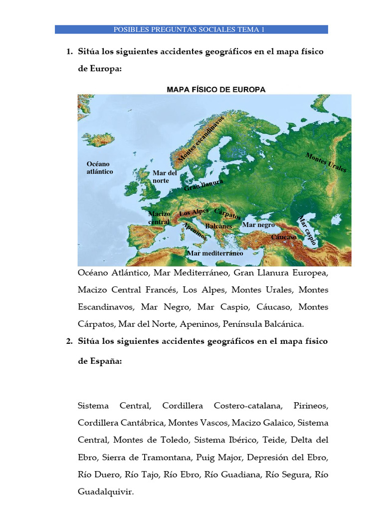 000000sitúa Los Siguientes Accidentes Geográficos en El Mapa Físico de ...