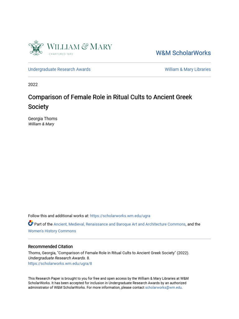 Comparison of Female Role in Ritual Cults To Ancient Greek Societ | PDF