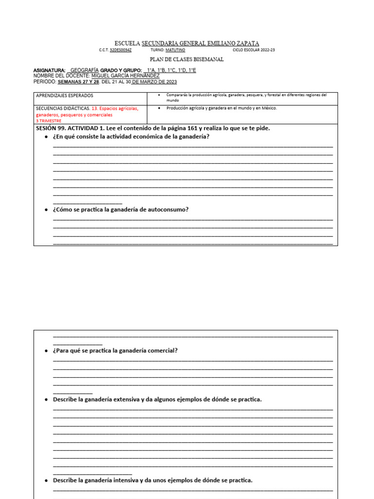 ACT. GEO. S3 SEM 27-28 Enviar | PDF | Productos animales | Ganado