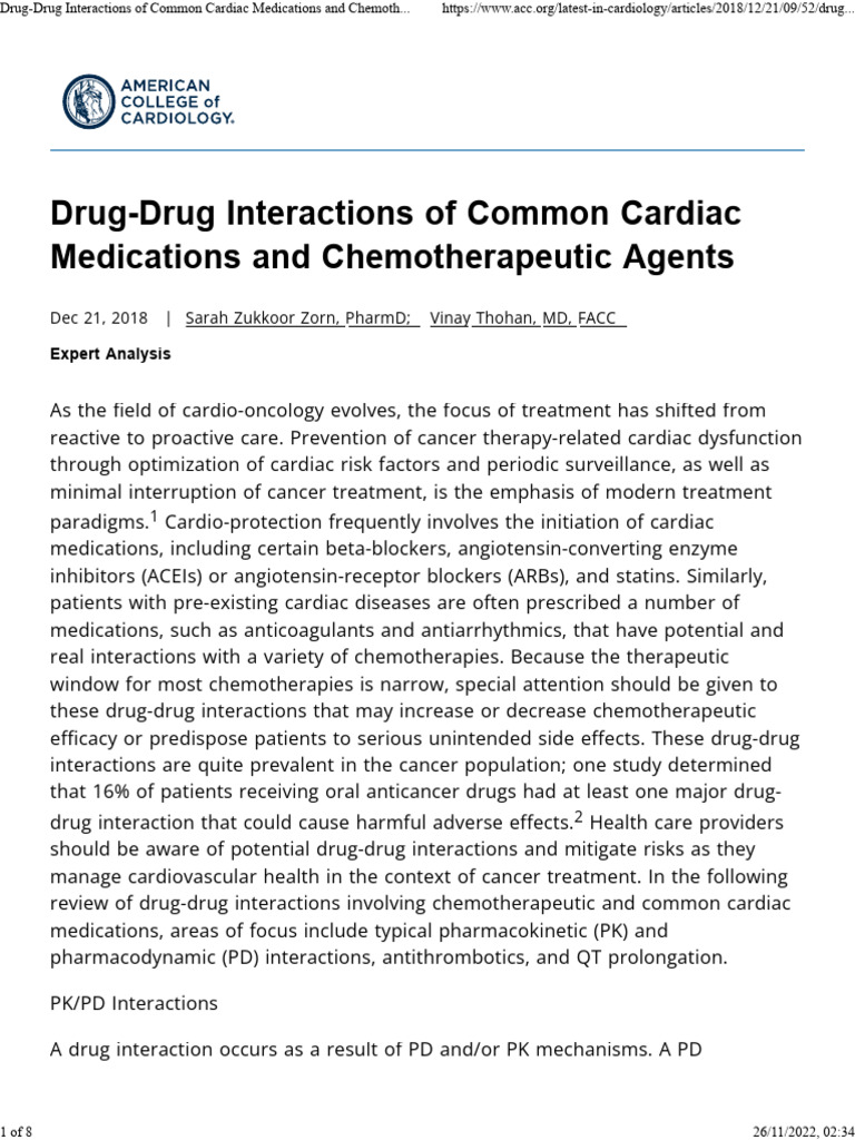Drug - Drug Interaction of Common Cardiac Medication and Chemotherapic ...