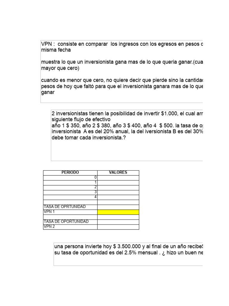 Plantilla VPN y Tir 2024-01 | PDF | Interés | Economias