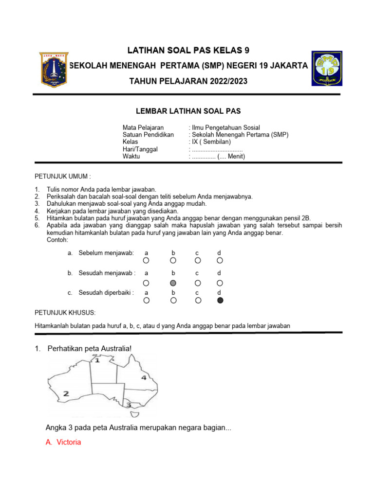 IPS LATIHAN PAS Kls 9 Ganjil 2020 (Utama) | PDF