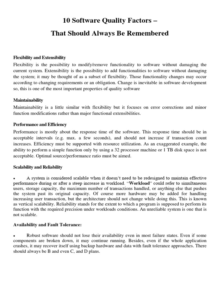 10 Software Quality Factors | PDF | Scalability | Computer Security