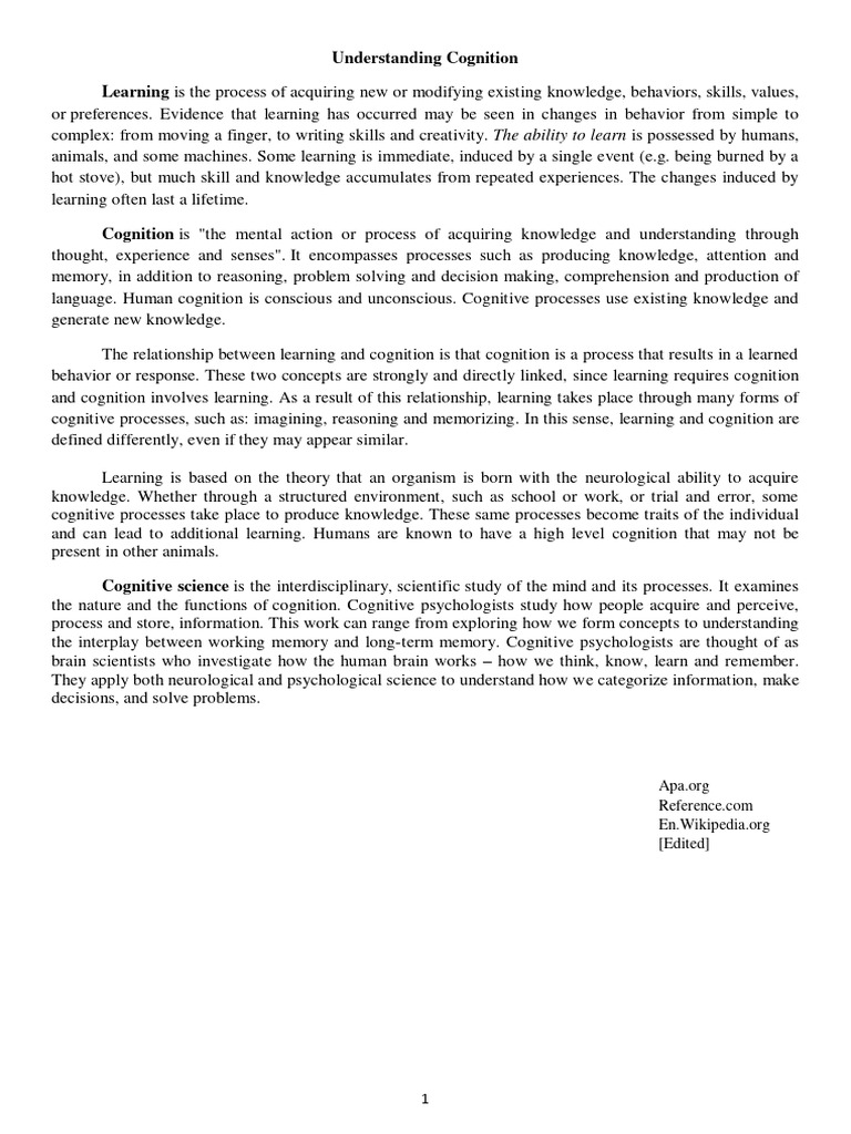 An Introduction To Cognitive Science | PDF | Cognition | Learning