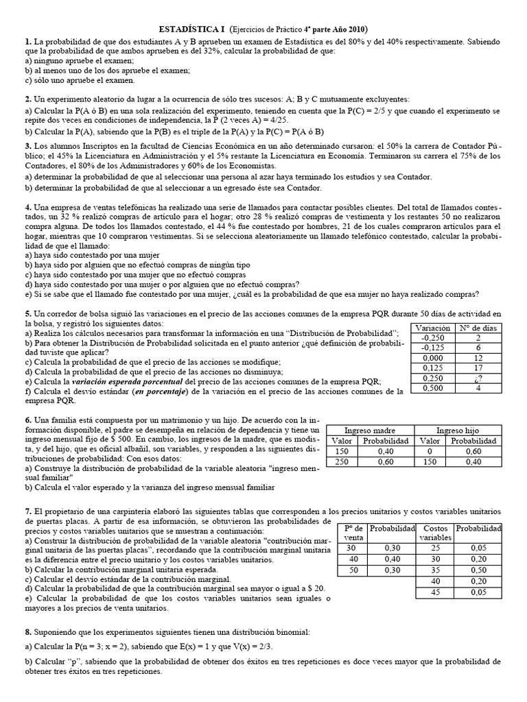 Ej Tarea 2010 4 | PDF | Probabilidad | Estadísticas