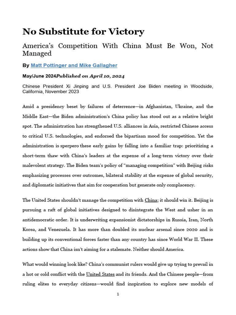 Winning the U.S.-China Competition | PDF | Zbigniew Brzezinski | China