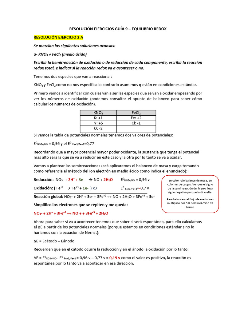 Resolución Ejercicios Guía 9 - Equilibrio REDOX | PDF | Redox | Química Física