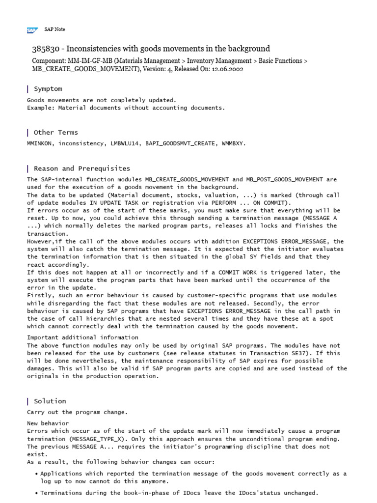 Inconsistencies With Goods Movements in The Background | PDF | Software | Computing