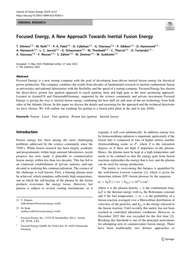 A New Approach Towards Inertial Fusion Energy | PDF | Fusion Power | Laser