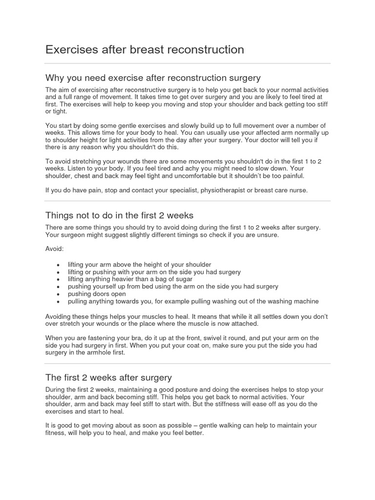 Exercises After Breast Reconstruction | PDF | Surgery | Shoulder