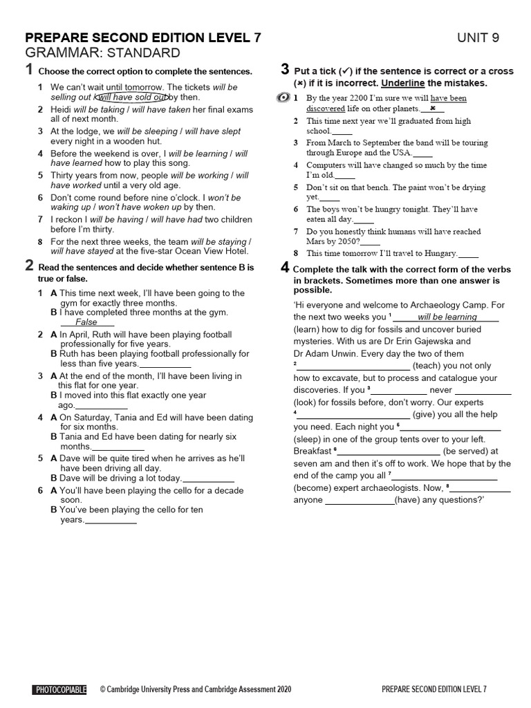 PREPARE 7 Grammar Standard Unit 09 | PDF