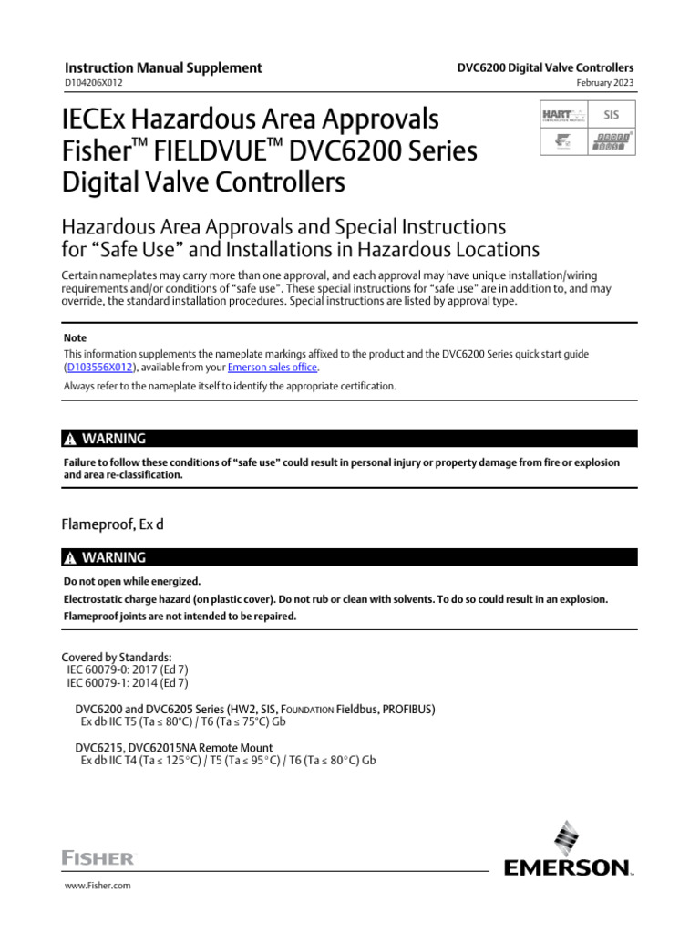 Im Supplement Iecex Hazardous Area Approvals Fieldvue dvc6200 Series ...